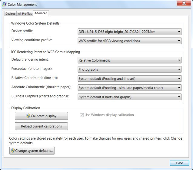 Windows Color Management control panel settings help | DPReview Forums