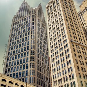 One Detroit Center (left) & First National Building (right) in the sun ...